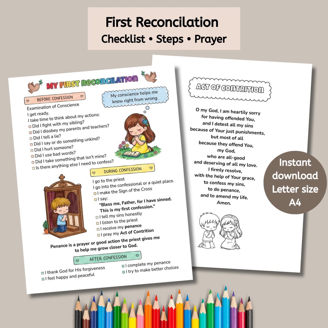 First Reconciliation Printable for Kids, Catholic Checklist & Guide ...