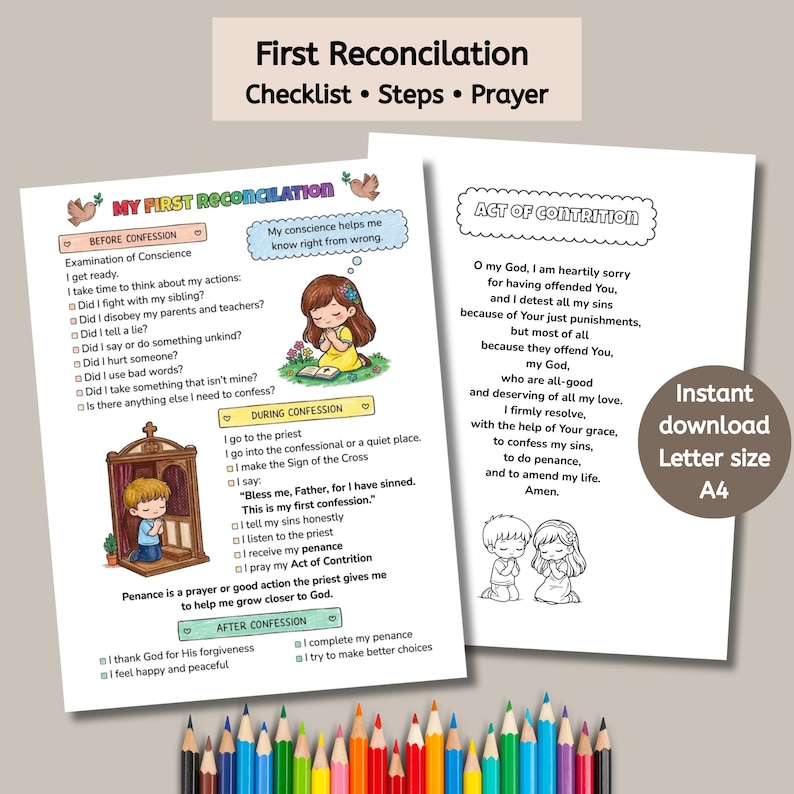 First Reconciliation Printable for Kids, Catholic Checklist & Guide ...