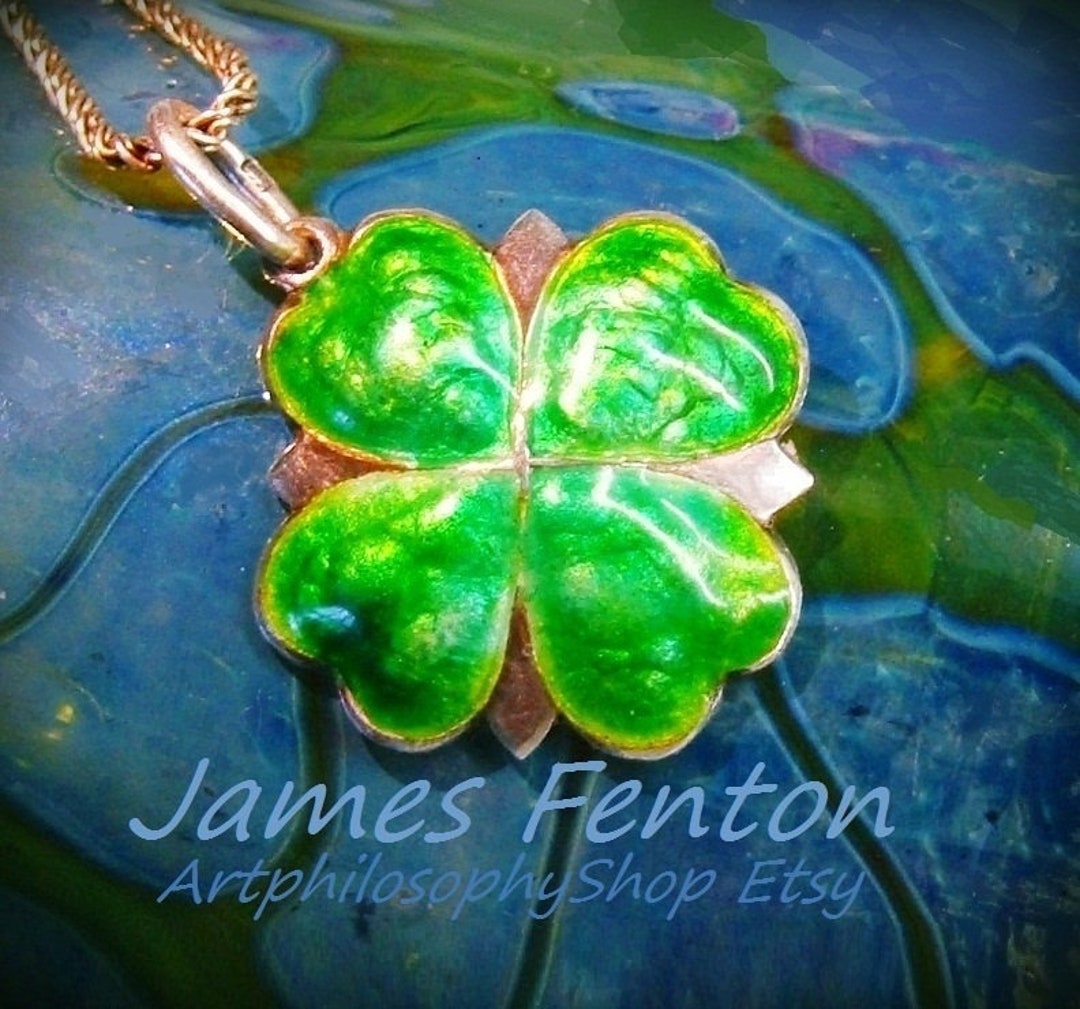 Antique James Fenton Enamel Sterling Silver Lucky Clover Charm Pendant ...