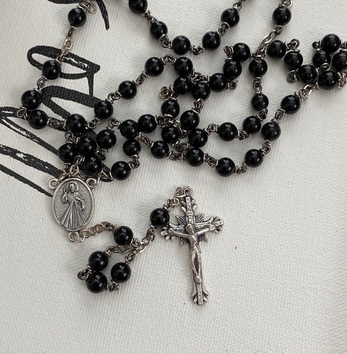 Ornate Black Divine Mercy Rosary - Etsy