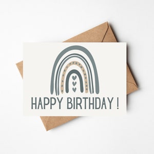 Boho Rainbow Birthday Card, Rainbow Happy Birthday Card, Digital ...