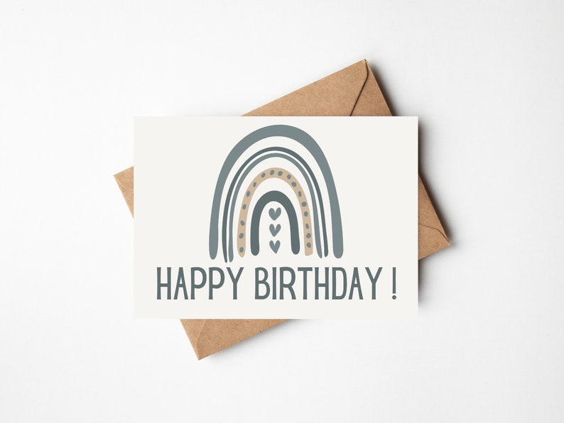 Boho Rainbow Birthday Card, Rainbow Happy Birthday Card, Digital ...
