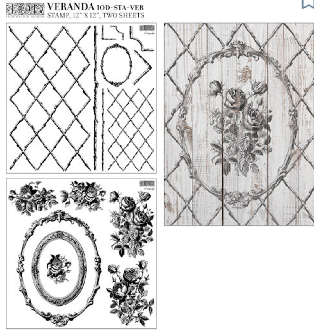 Veranda IOD Stamp Bamboo, Lattice, Floral - Etsy