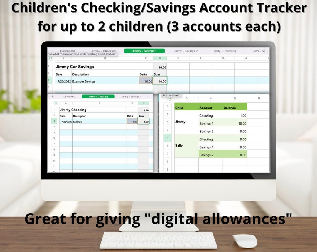 Children's Checking/savings Account Tracker Spreadsheet for 2 Children ...