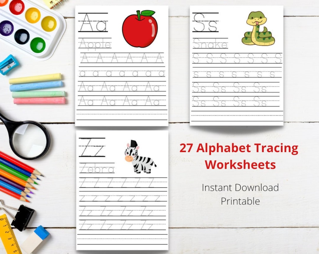 27 Alphabet Letter Tracing Worksheets A-Z With Color Images Digital ...