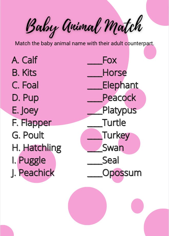 Pink Dot Baby Shower Downloadable/printable Games- Word Search, Match ...