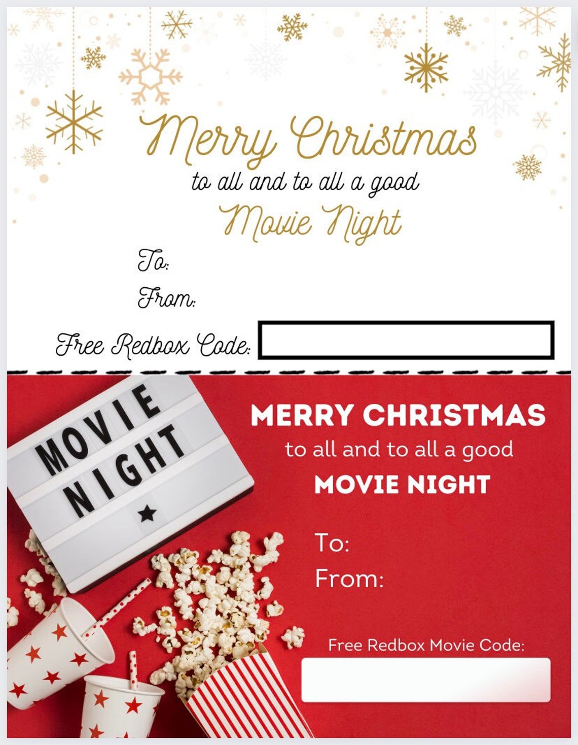 Printable Redbox Movie Code Tag for Christmas, Instant Download, 2 ...