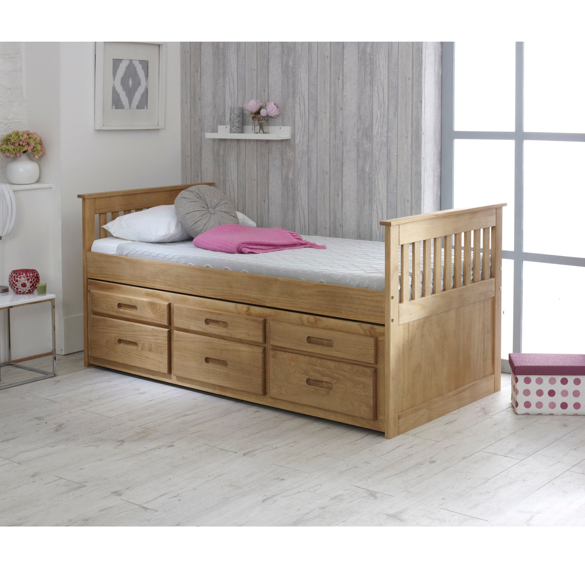 Captains Underbed Waxed Solid Wood Cabin Bed With Trundle Kids - Etsy