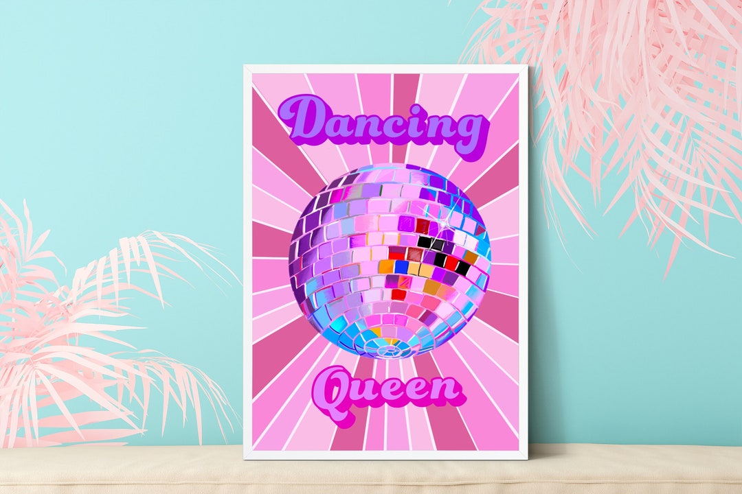 Dancing Queen Print With Glitterball Illustration Disco Ball Print ...
