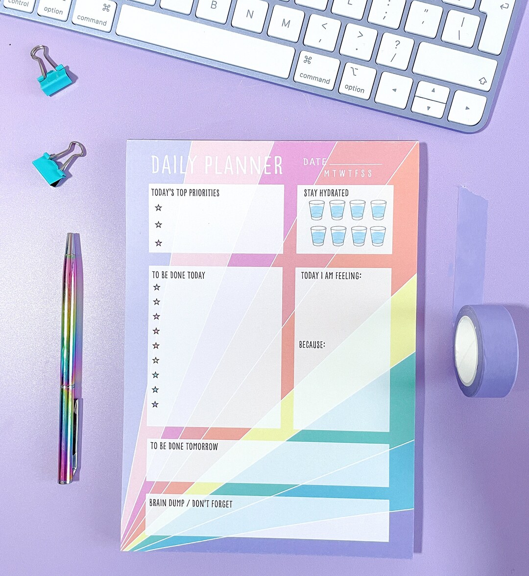 Daily Planner | A5 Daily Desk Planner | Colourful Notepad | Day to a ...