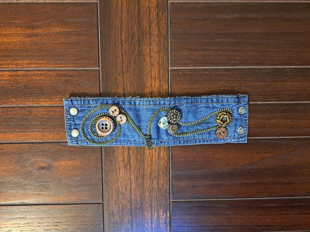 Denim Cuff With Zipper and Buttons - Etsy