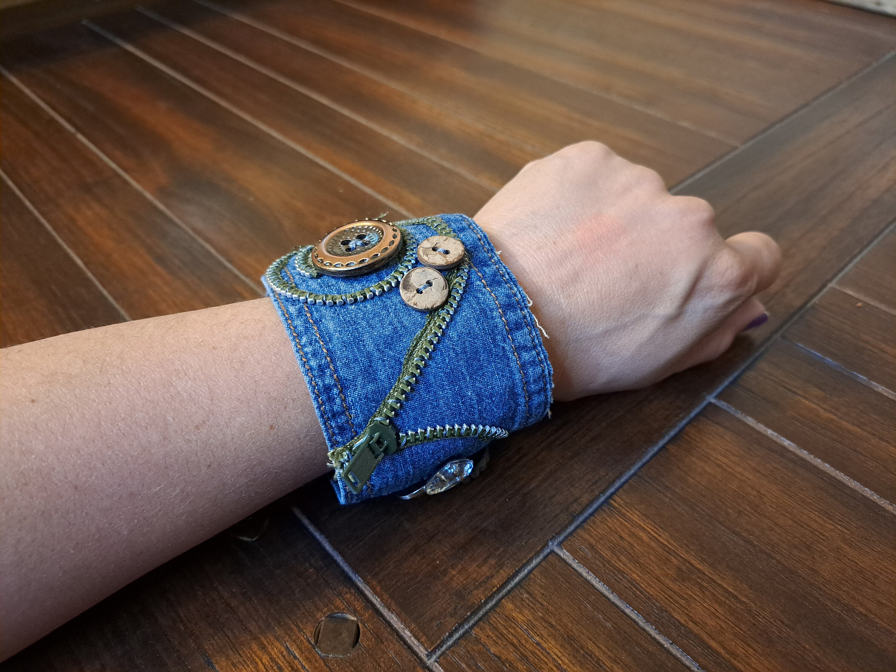 Denim Cuff With Zipper and Buttons - Etsy