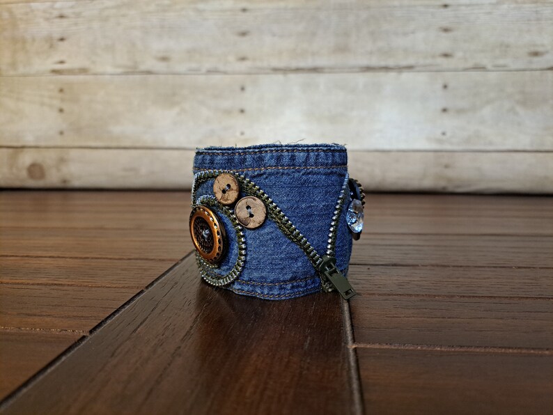 Denim Cuff With Zipper and Buttons - Etsy