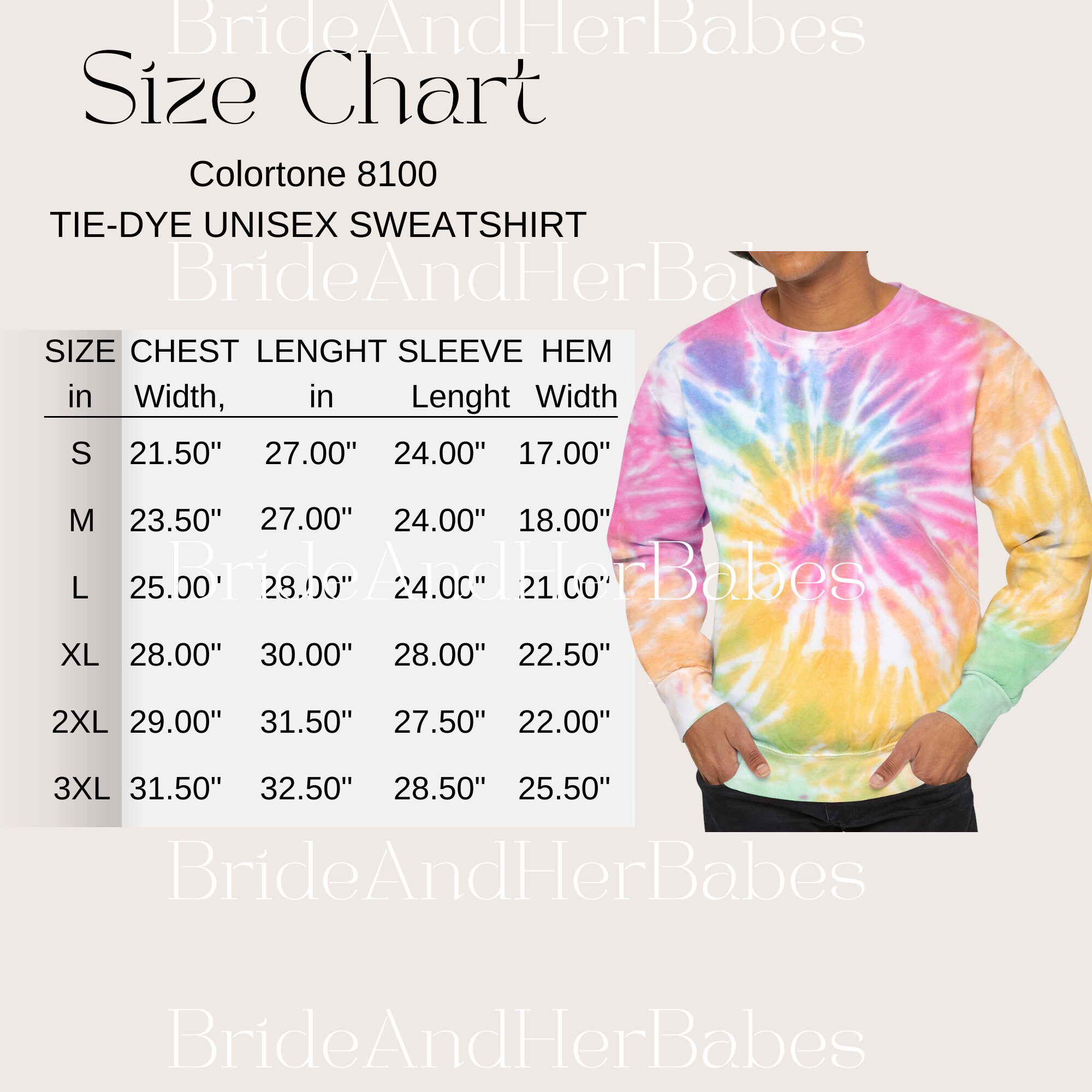 Colortone 8100 Tie-dye Crewneck Size Chart Color Chart Bundle Colortone ...