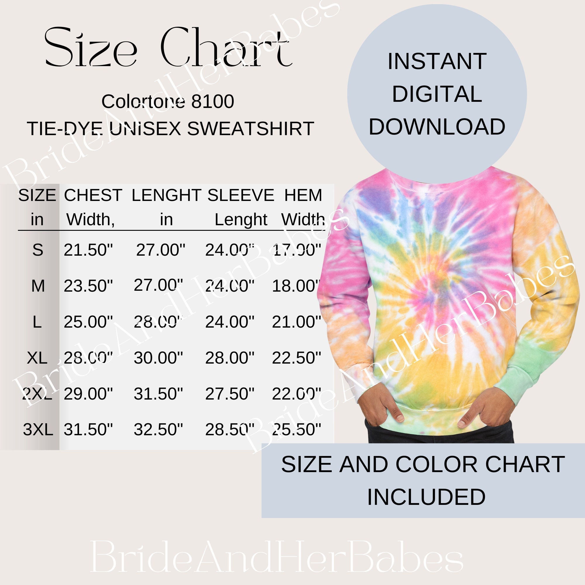 Colortone 8100 Tie-dye Crewneck Size Chart Color Chart Bundle Colortone ...