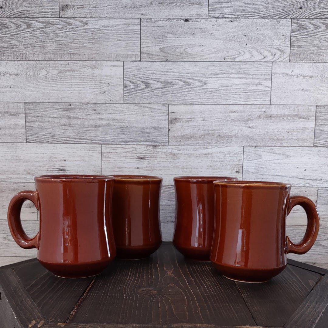 Vintage Rego Brown Glaze Sturdy Heavy Restaurant Coffee Mugs Set of 4 ...