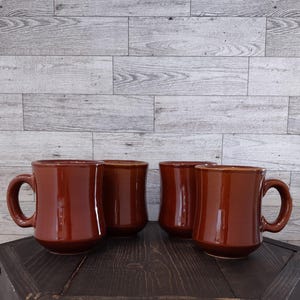 Vintage Rego Brown Glaze Sturdy Heavy Restaurant Coffee Mugs Set of 4 ...