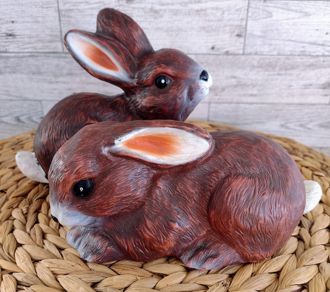Vintage 1989 Hand Painted Brown Plastic Bunny Rabbit Figurines Set of 2 ...