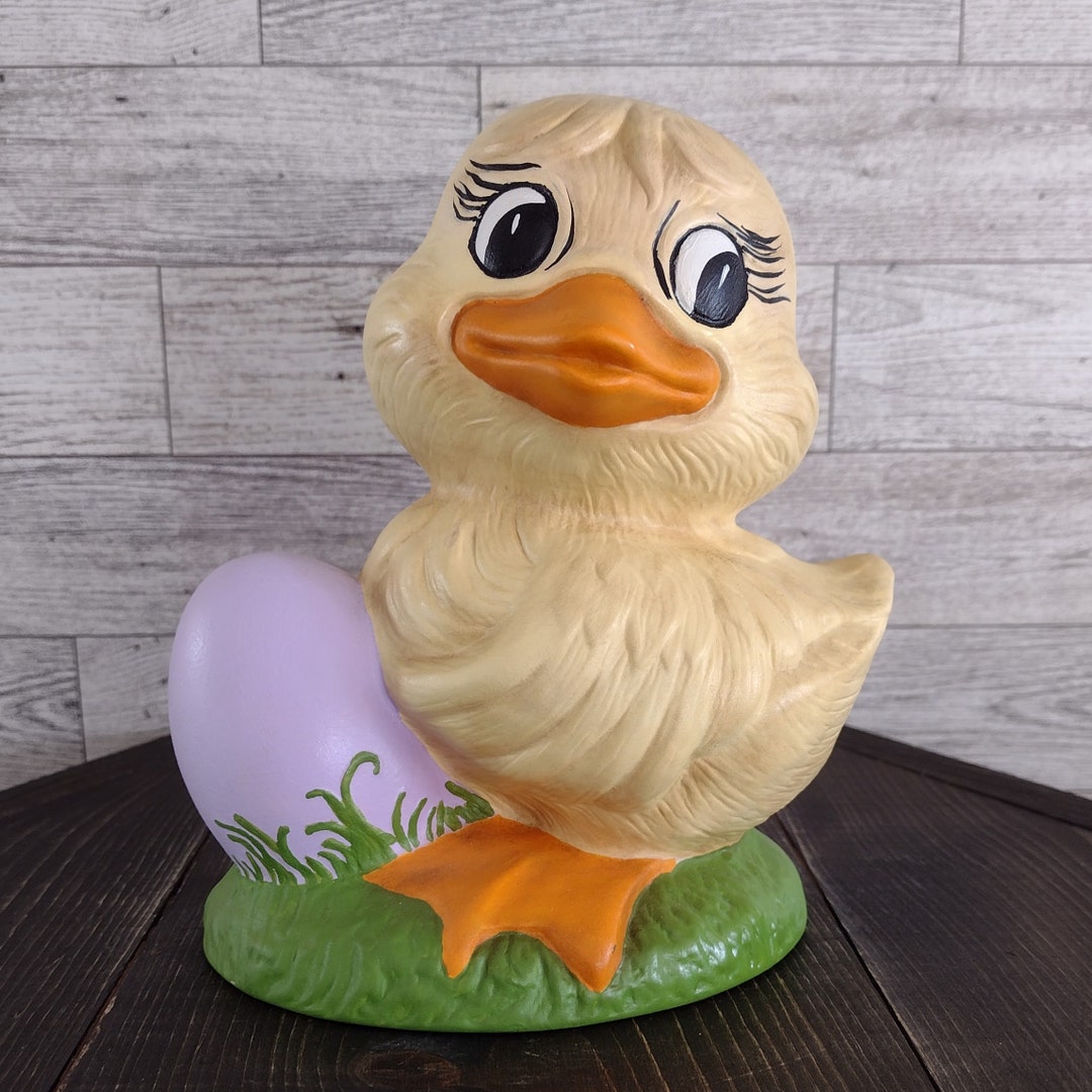 Vintage Hand Painted Ceramic Yellow Duck Chick Bird Purple Egg ...
