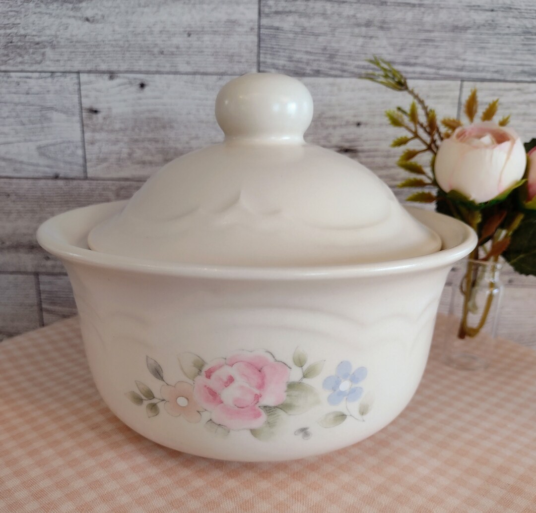 Vintage Pfaltzgraff Tea Rose Pattern Round Butter Crock Dish With Lid ...