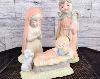Vintage the Christopher Collection Lefton Nativity Bisque Pastel 3 Pcs ...