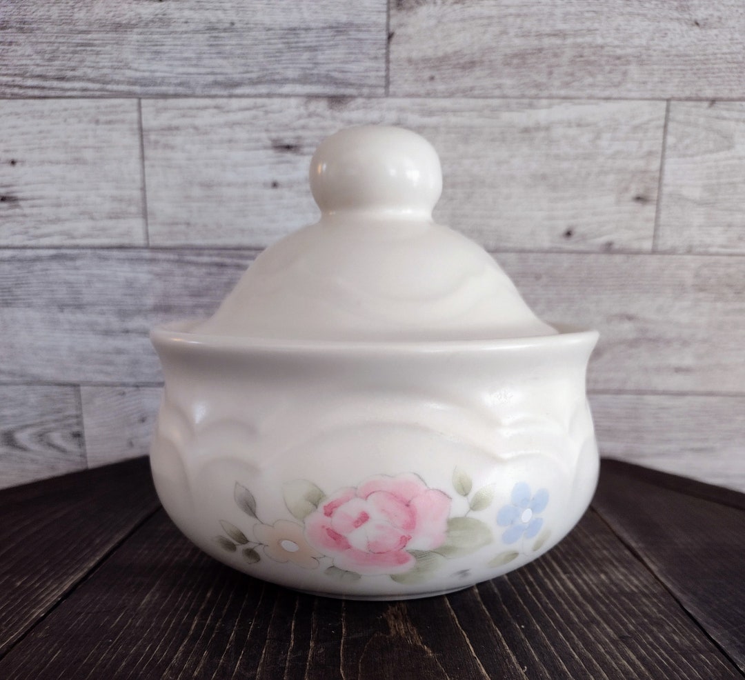 Vintage Pfaltzgraff Tea Rose Pattern Small Lidded Stoneware Dish Crock ...