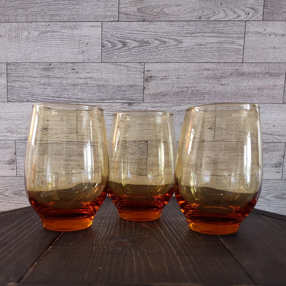 Vintage Libbey Amber Yellow Gold Colored Pear Shape Glasses Set 3 ...