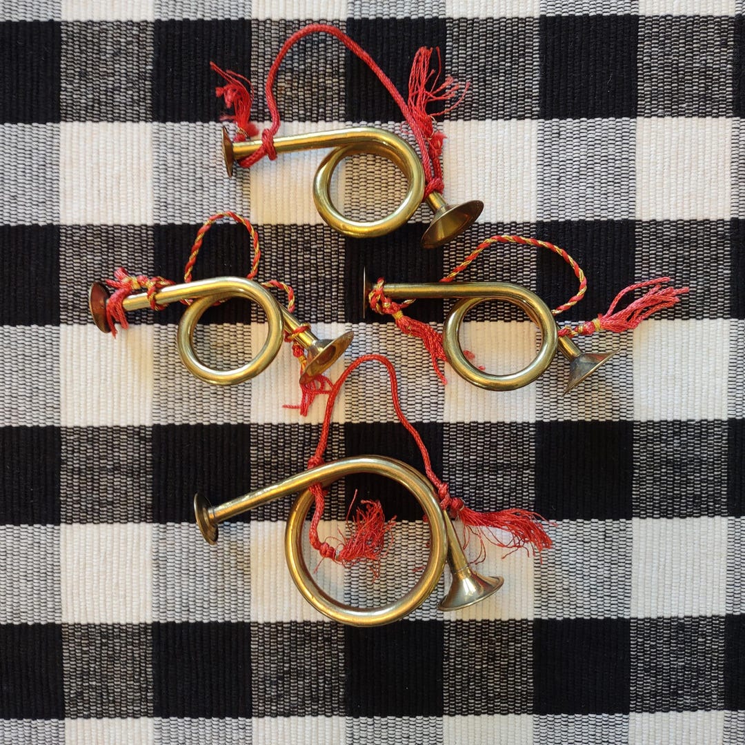Vintage Brass French Horn Bugle Ornaments Assortment Red Tassels India ...