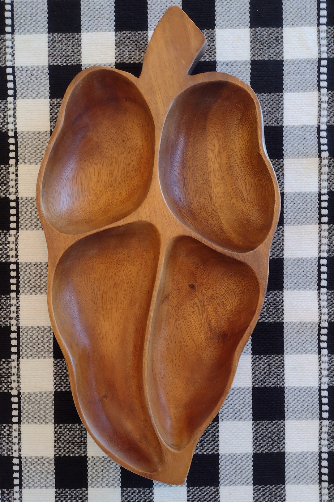 Vintage Mid Century Large Wood Leilani Monkey Pod Leaf Bowl 4 Sectional ...