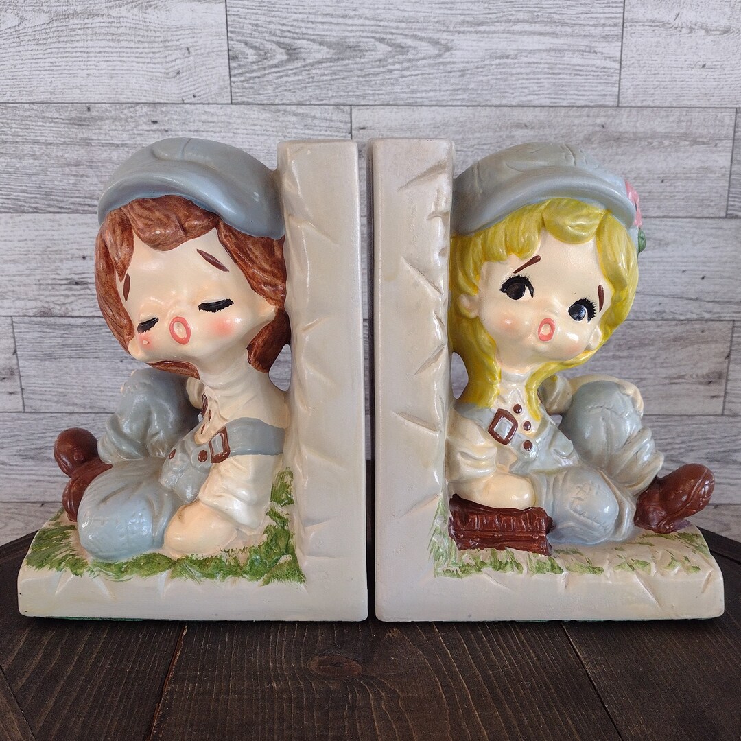 Vintage 1977 Ceramic Boy and Girl Bookends Holland Mold Style Sears ...