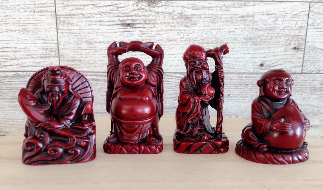 Vintage Miniature Red Buddha Resin Figurines Set of 4/vintage ...