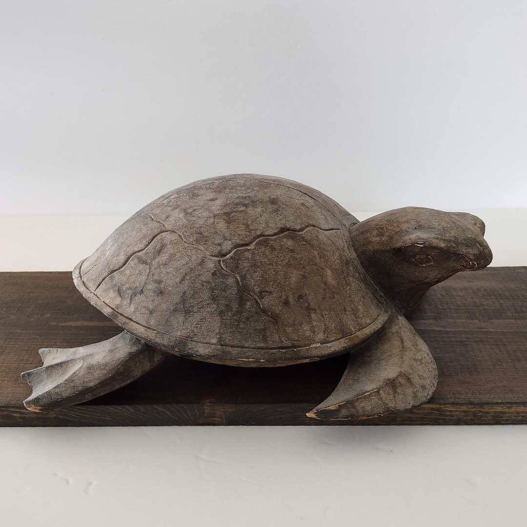Vintage Carved Wooden Turtle Figurine/vintage Aged Wood Carved Sea ...