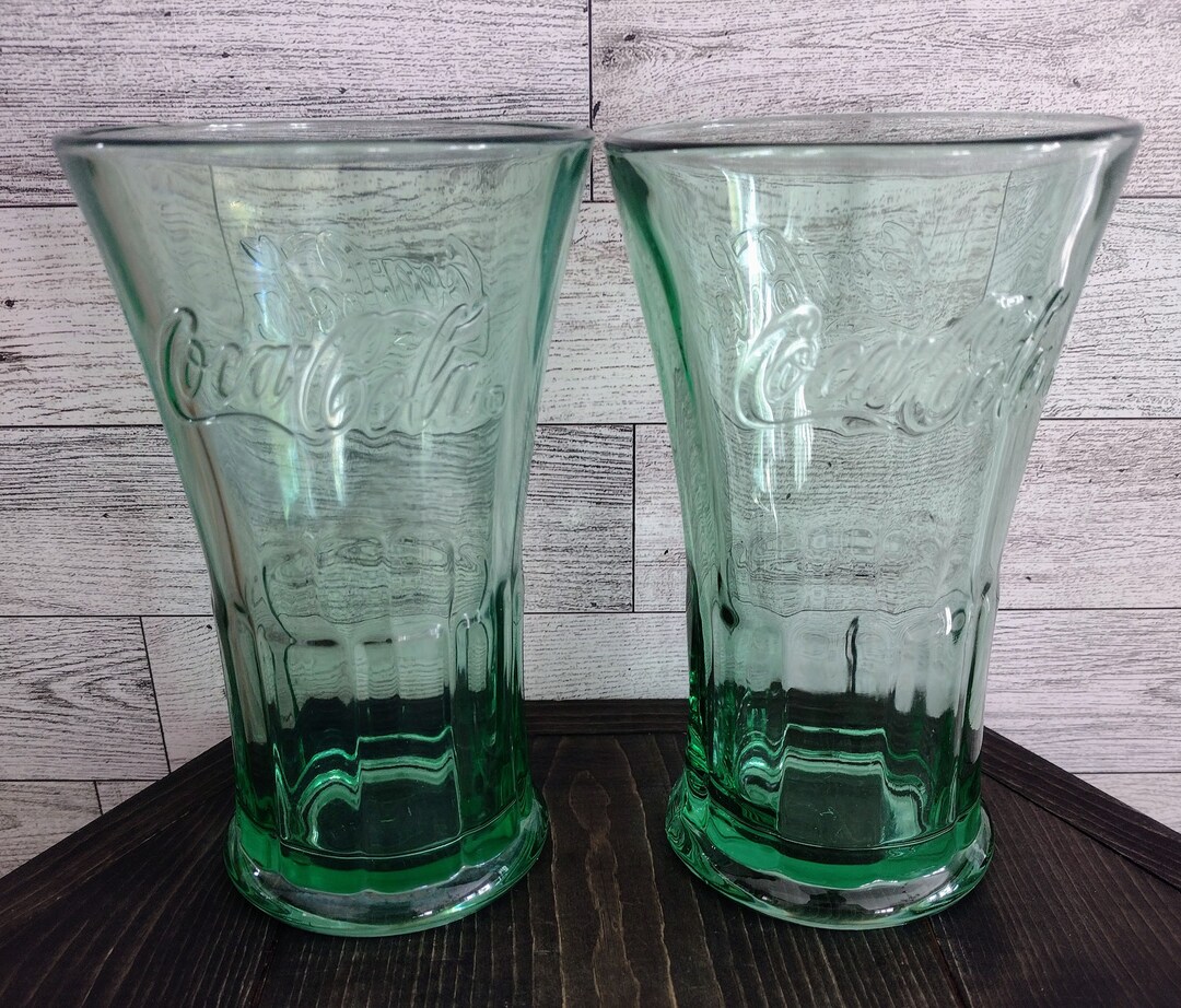 Vintage Libbey Green Glass Coca Cola Drinking Glasses Set Of Etsy