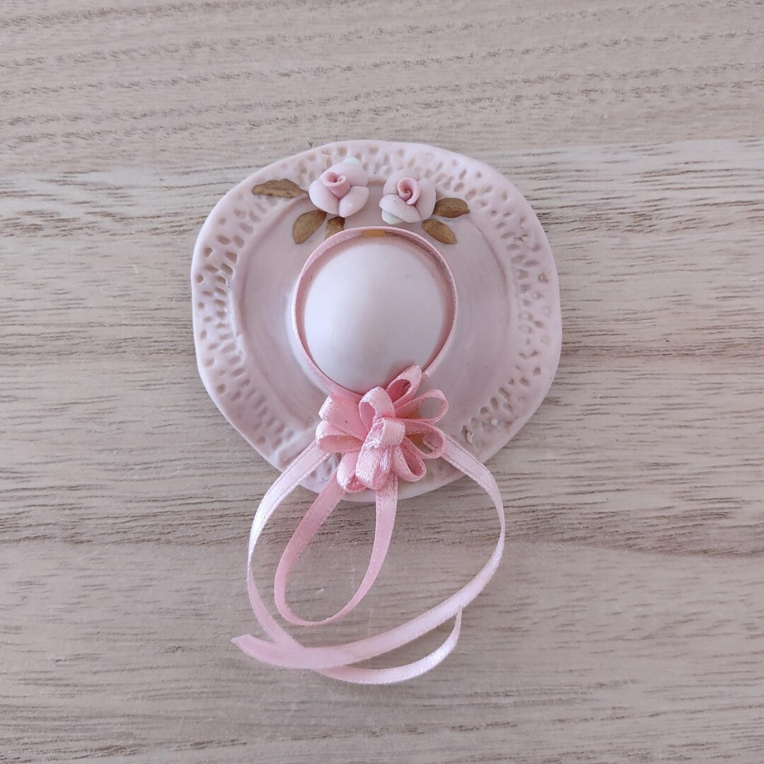 Vintage Pink Porcelain Sunbonnet Hat Rose Bud Pierced Earrings Set ...