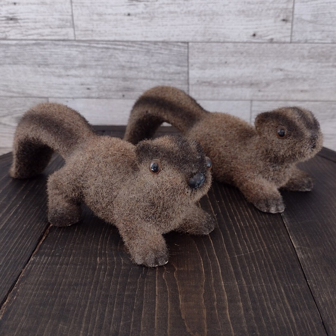 Vintage Mid Century Flocked Ceramic Squirrel Figurines Set of - Etsy