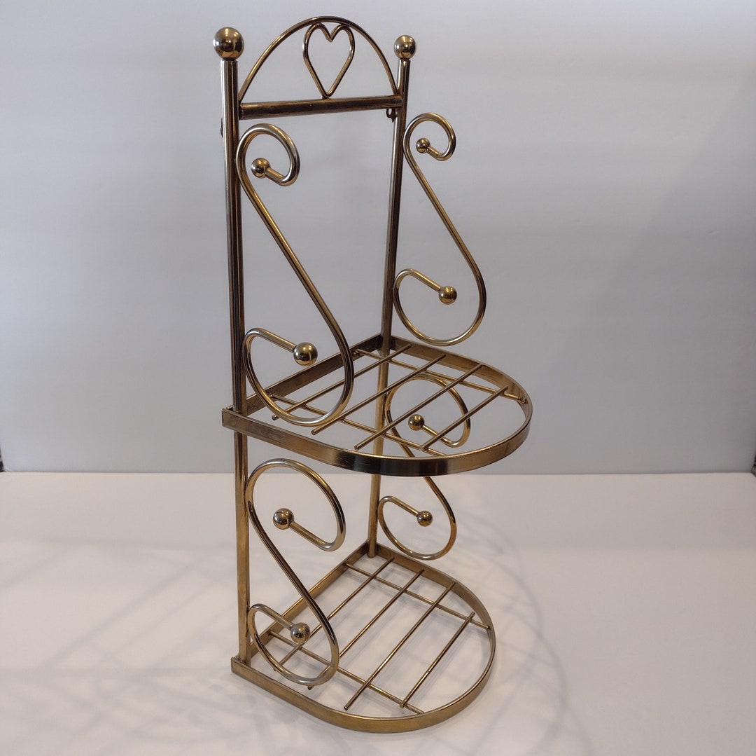 Vintage Metal Antique Gold Color Double 2 Tier Shelf Rack Wall Mounted ...