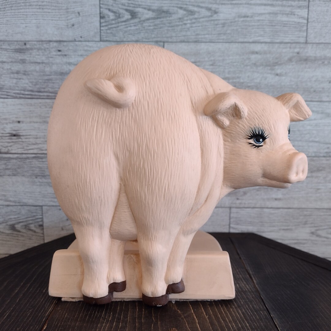 Vintage Ceramic Pink Pig Figurine Paper Towel Holder Anthropomorphic ...