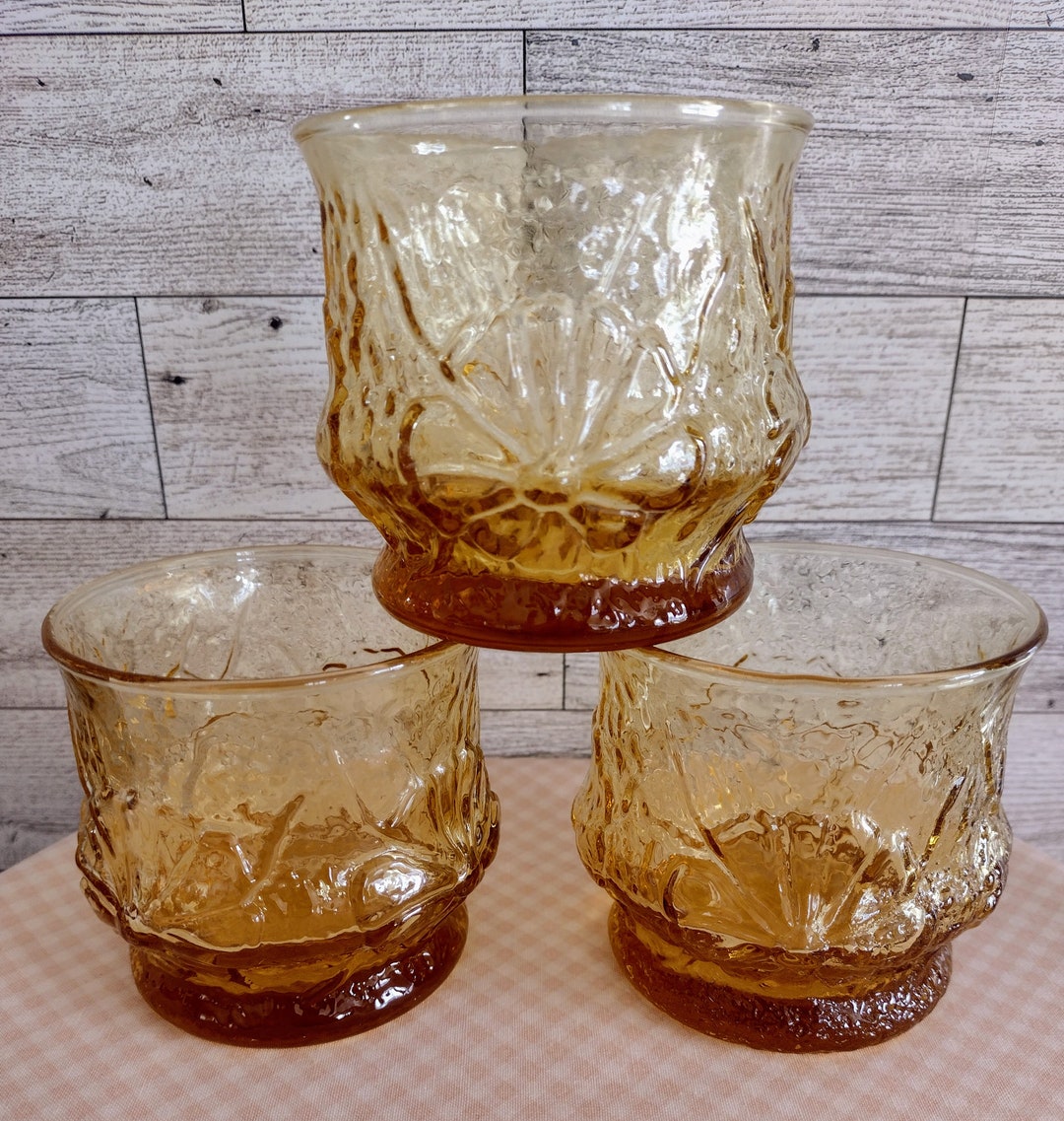 Vintage Anchor Hocking Daisy Pattern Glasses Set of 3 Ochre Yellow ...