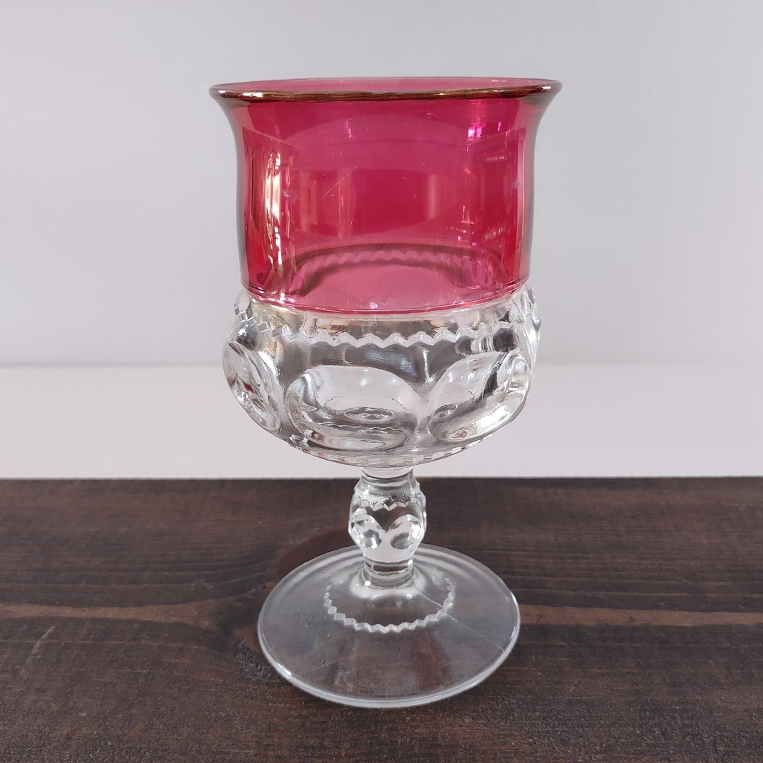 Vintage Kings Crown Ruby Cranberry Red Thumbprint Pedestal Glass Goblet ...