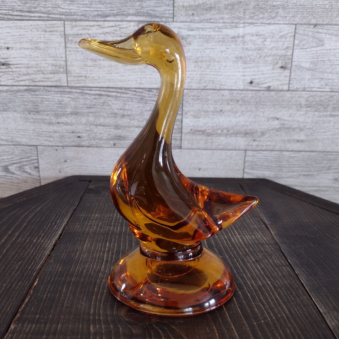 Vintage Mid Century Viking Glass Gold Amberina Bird Duck Goose Art ...