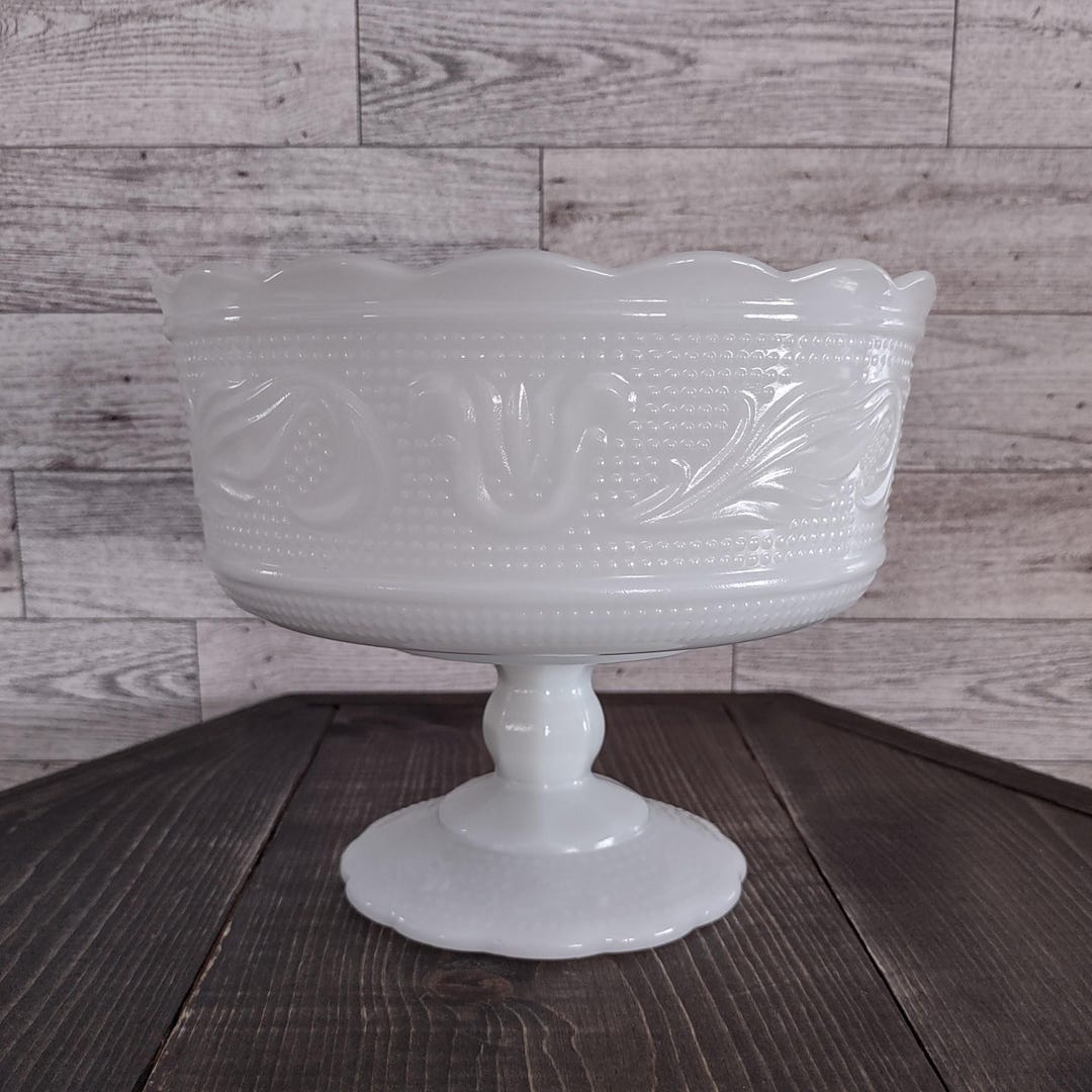 Vintage Milk Glass Pedestal Compote Planter Dish EO Brody/vintage Early ...