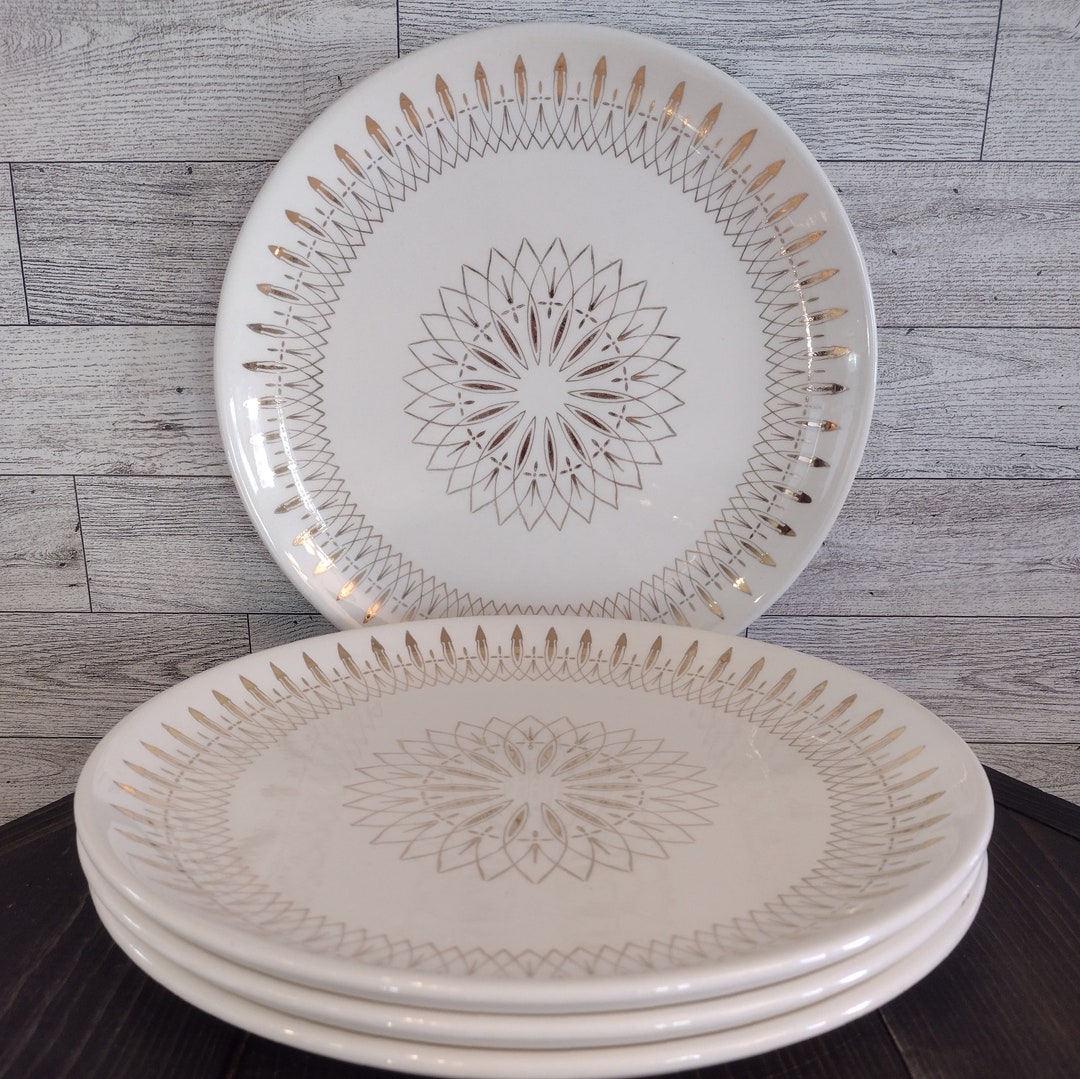 Vintage Mid Century Atomic Style Gold Burst Ceramic China Dinner Plates ...