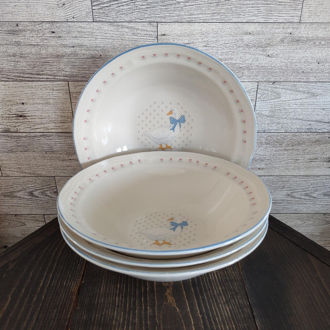 Vintage 1980’s Country Goose Blue Bow Soup Cereal Bowls Brick Oven ...