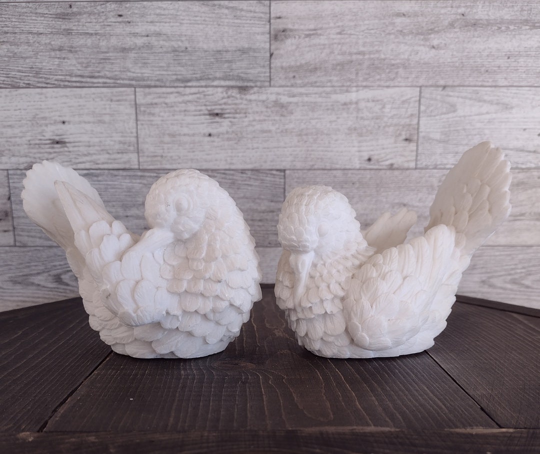 Vintage Carved Alabaster White Dove Love Bird Sculptures Italy Set of 2 ...