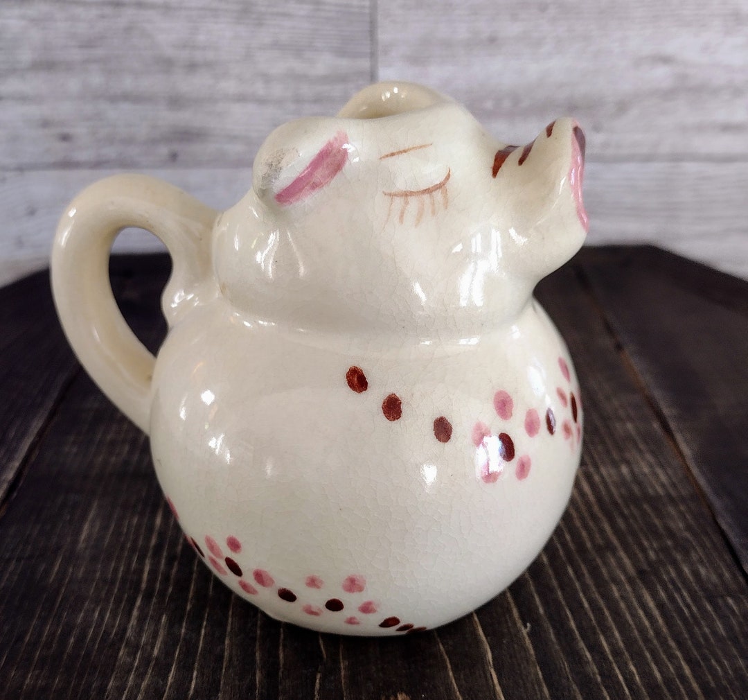 Vintage Ceramic Shawnee Pig Creamer Pink Hand Painted Floral Design ...