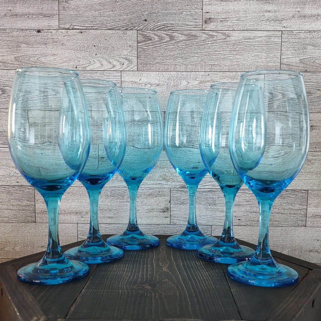 Vintage Cristar Rioja Aqua Blue Goblet Wine Water Glasses Set of 6 ...