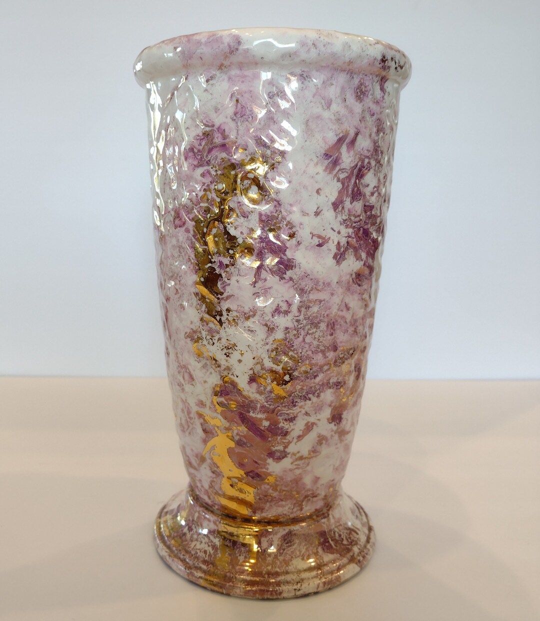 Vintage RARE Mid Century Large Brandts Ceramic Vase Pink Mauve Gold ...