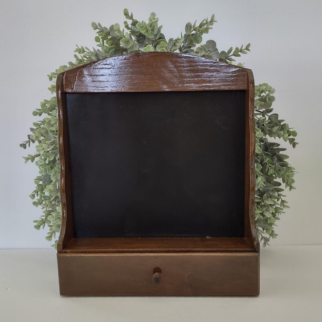 Vintage Rustic Wood Brown Chalkboard With Storage Counter Display ...