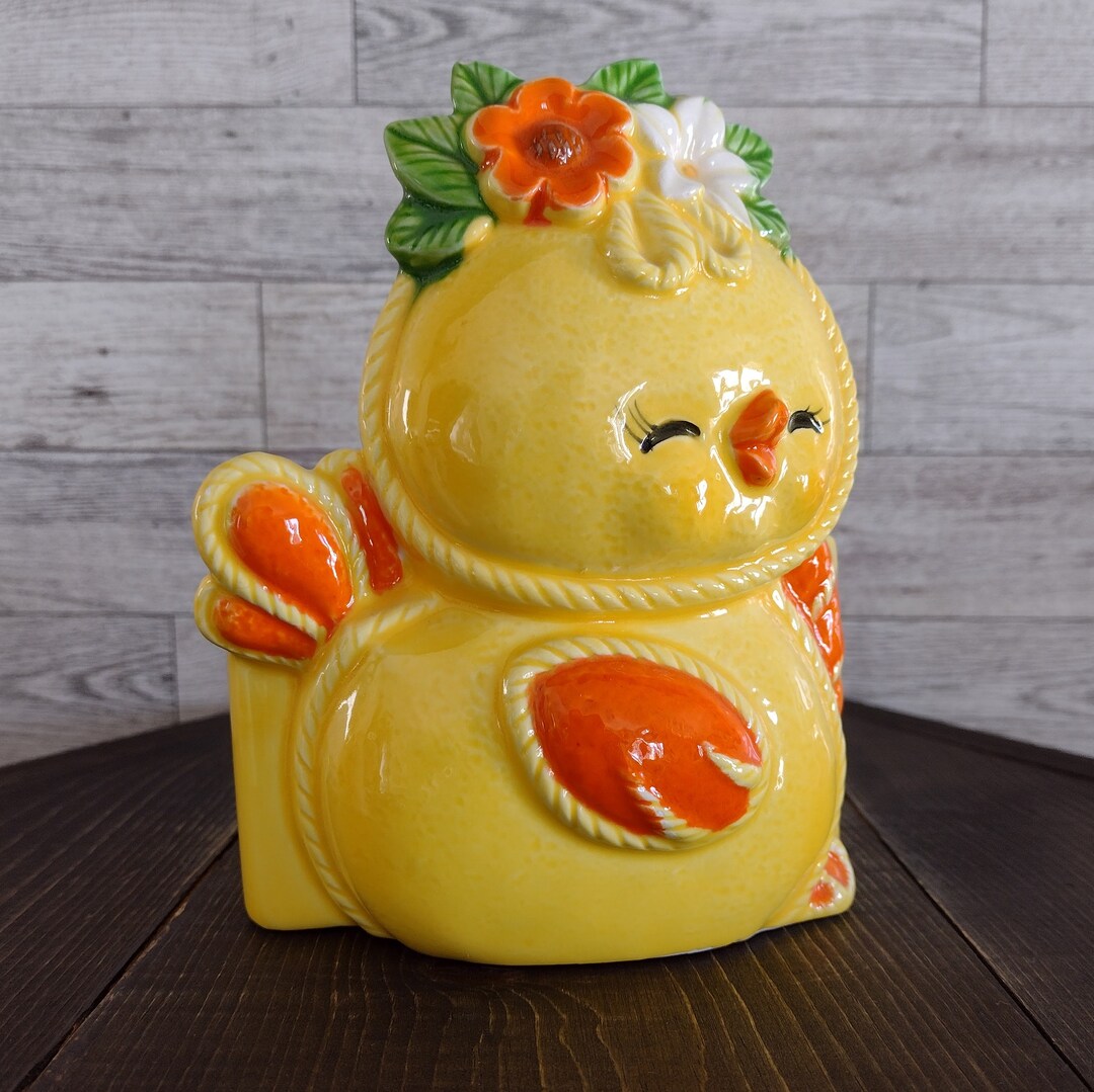 Vintage Lefton Yellow Chick With Flowers Porcelain Ceramic Planter ...