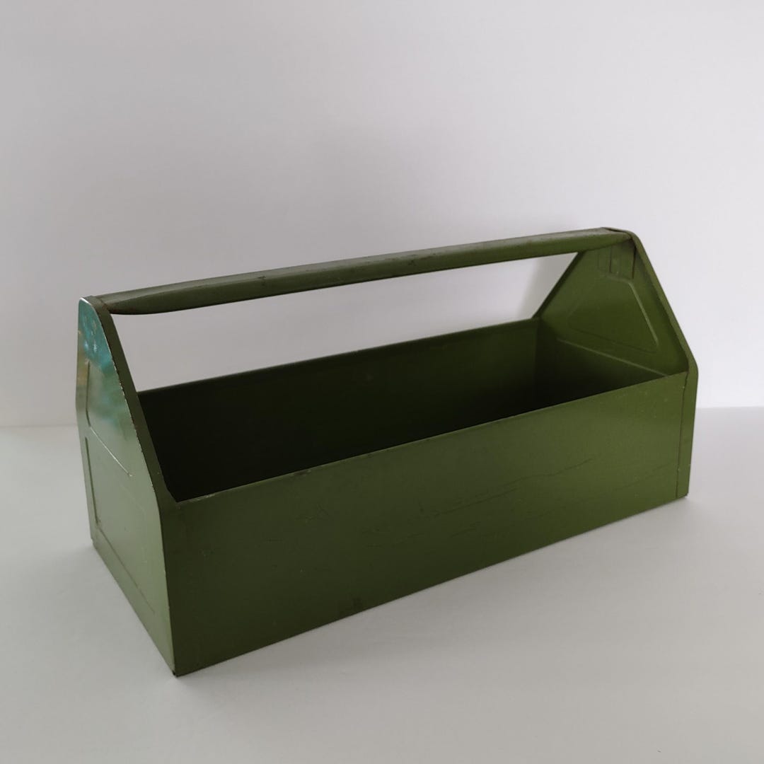 Vintage Metal Green Enamel Carpenter Tool Box Metal Tote Tray Caddy ...